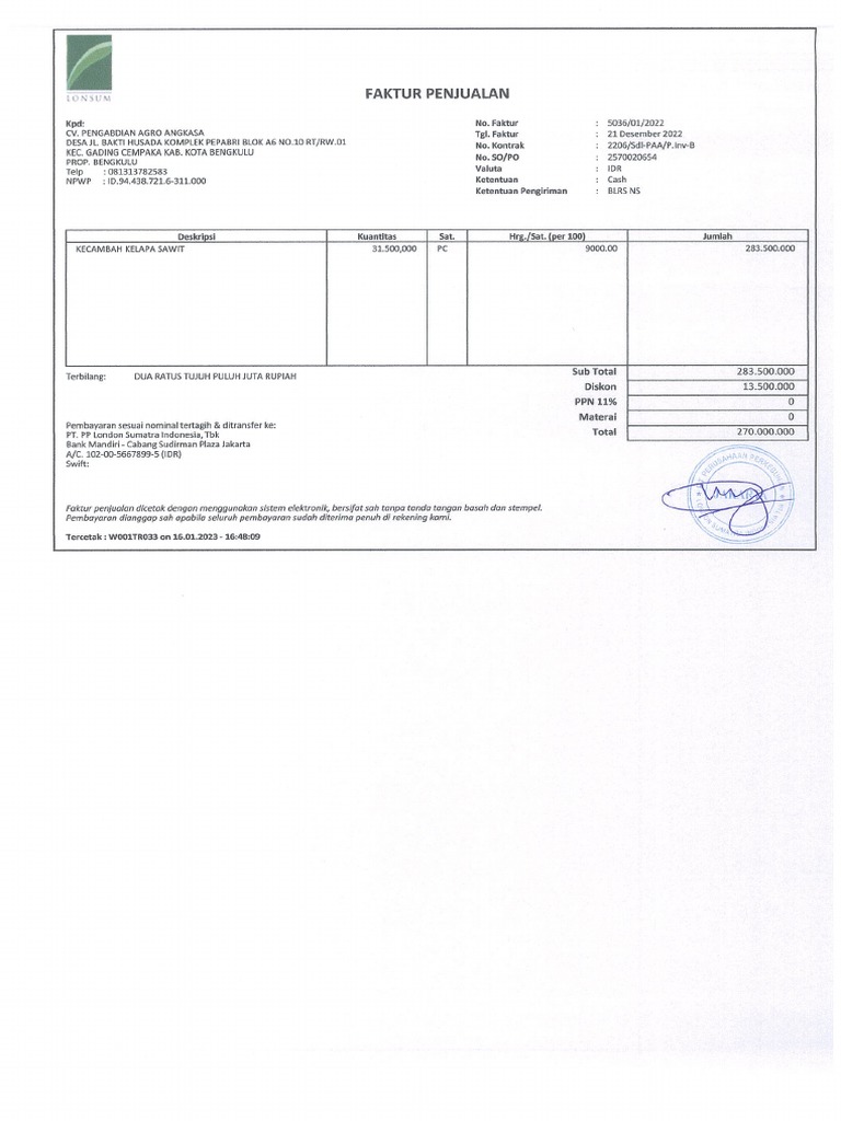 Inv CV. Pengabdian Agro Angkasa | PDF