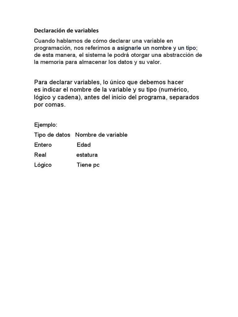 Declaración de Variables en Esta Sección Se Declaran o Describen Todas ... Declaración de Variables en Esta Sección Se Declaran o Describen Todas ...