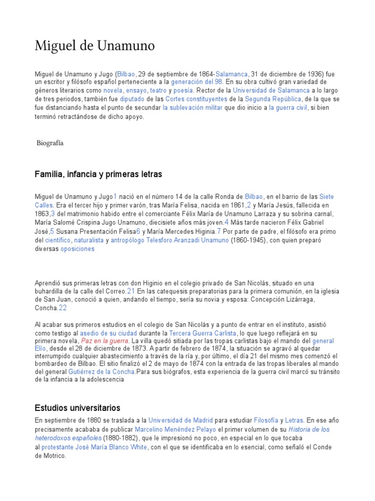 Biografía de Miguel de Unamuno | PDF