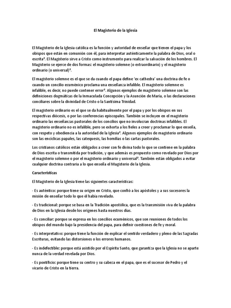 Qué es el Magisterio de la Iglesia Católica | PDF | Iglesia Católica ...