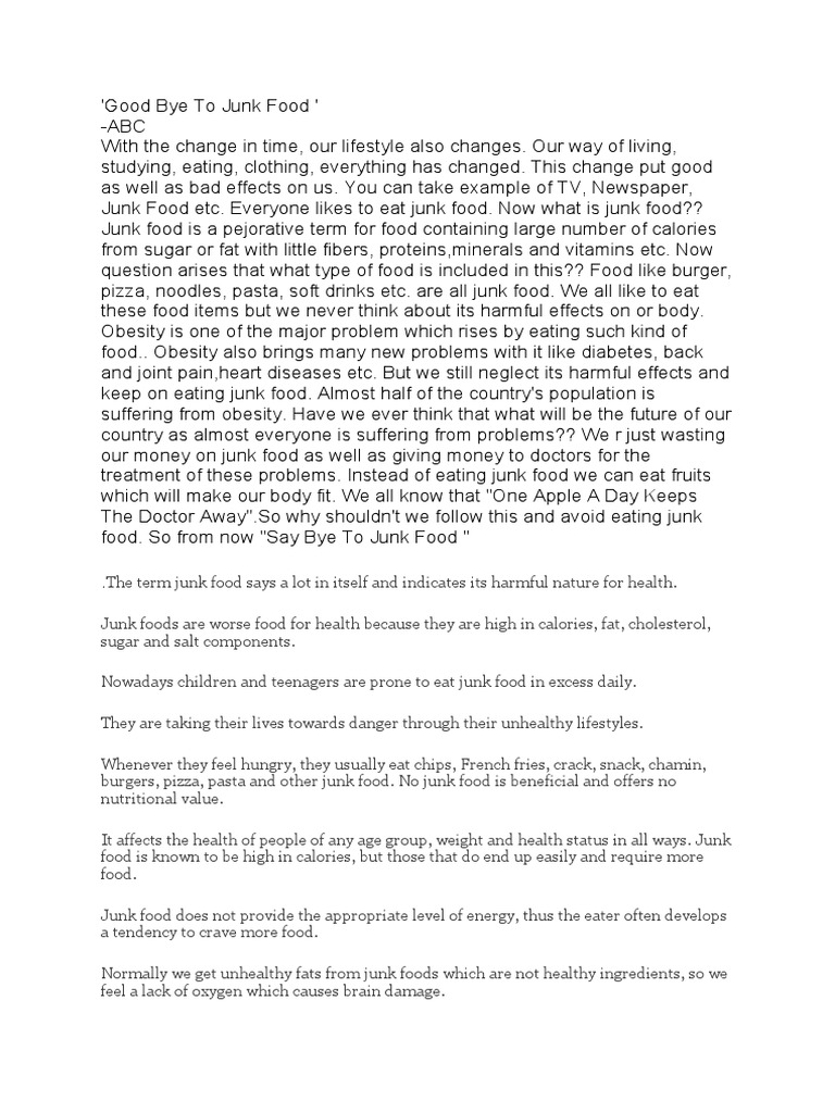 Good Bye To Junk Food | PDF