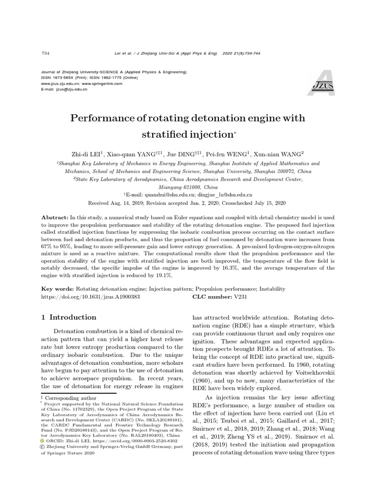 Performance of Rotating Detonation Engine With Stratified Injection | PDF