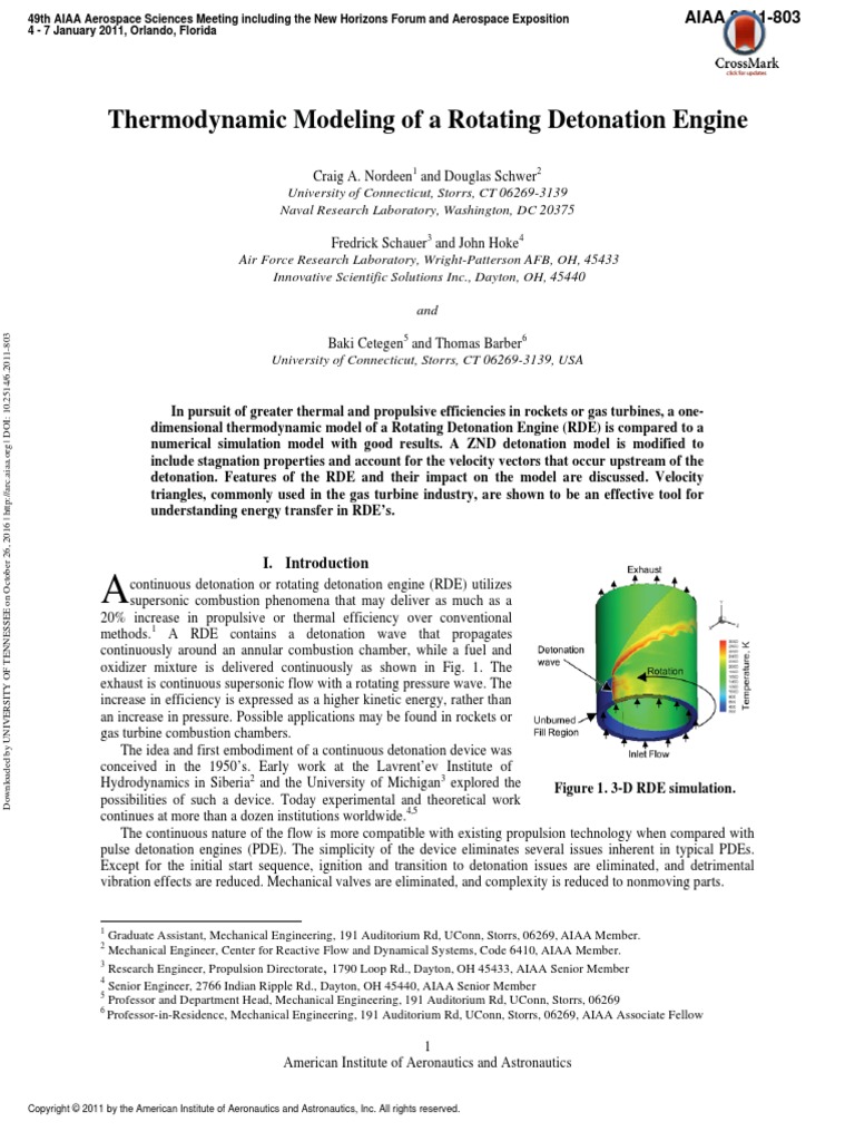 Thermodynamic Modeling of A Rotating Detonation Engine | PDF | Fluid Dynamics | Shock Wave