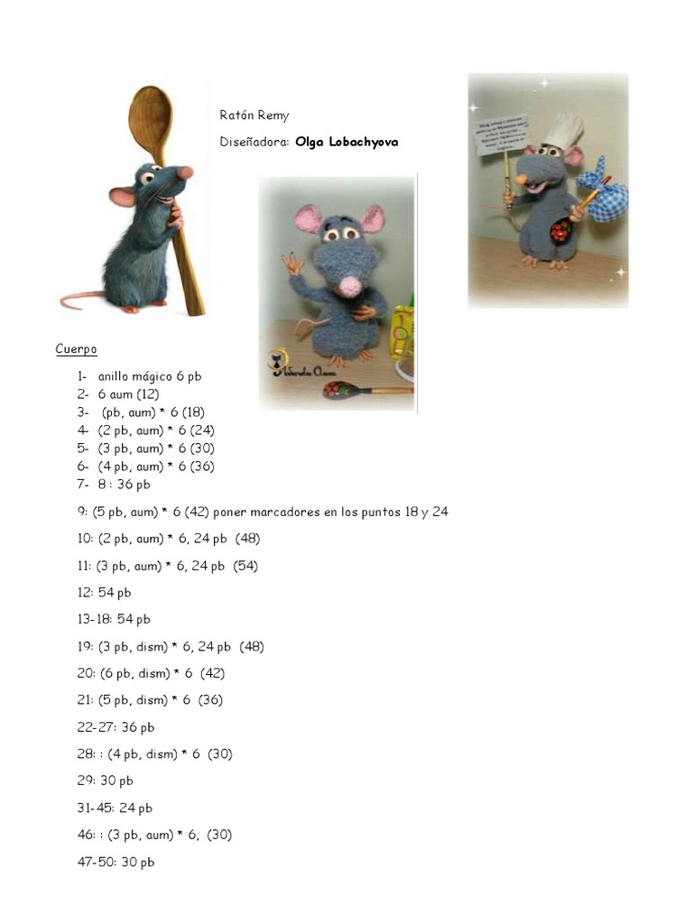 Patrón de Amigurumi: Ratón Remy | PDF | Métodos y materiales de ...