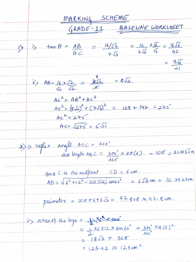 Baseline Worksheet Answer Key Grade 11 | PDF
