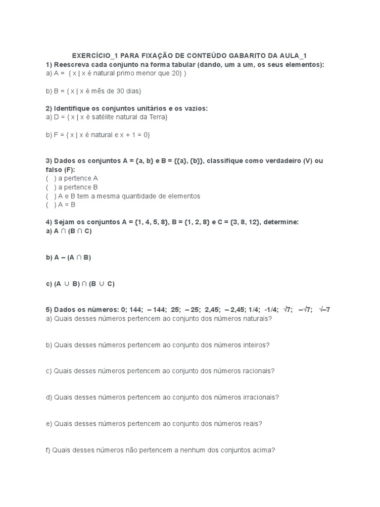 Matemática Exercício 1 | PDF