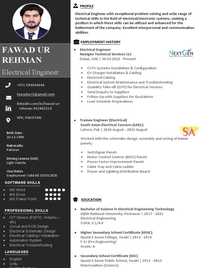 Fawad CV | Download Free PDF | Electrical Engineering | Engineering