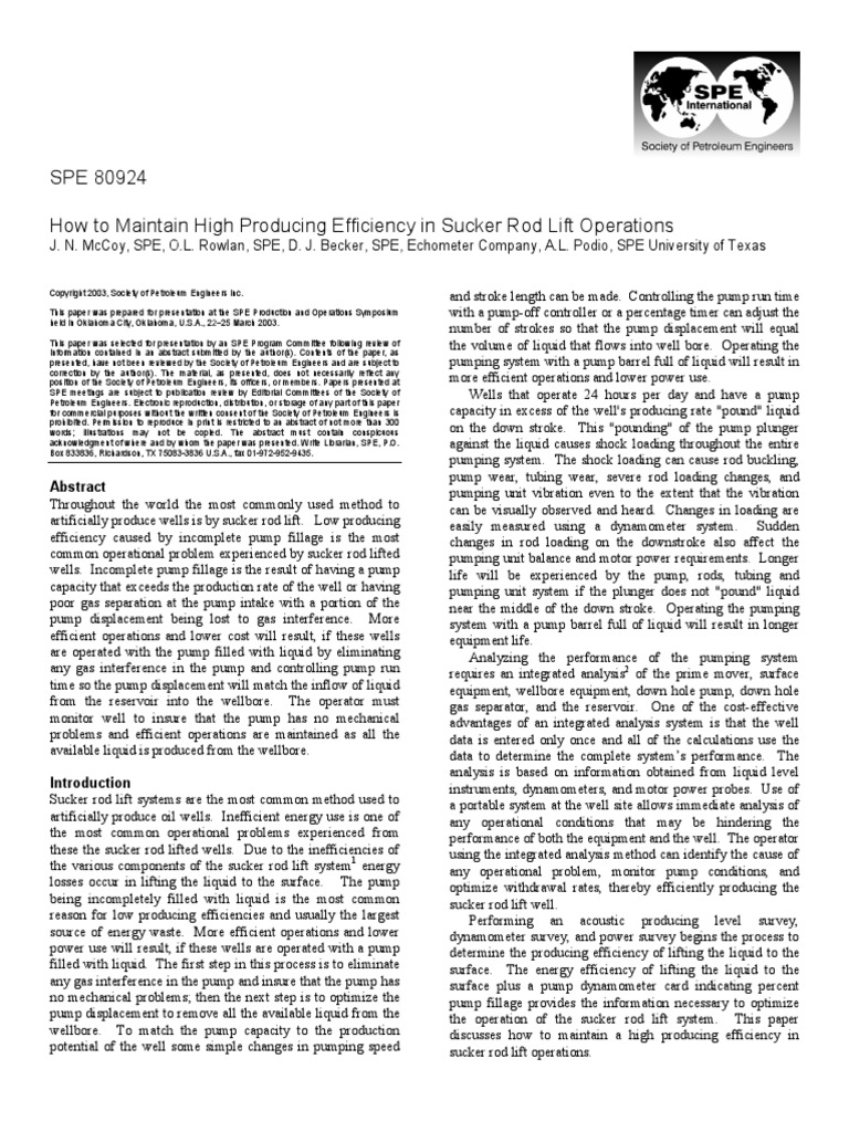 How To Mantein High Eficiency in Sucker Rod Lift Operation | PDF