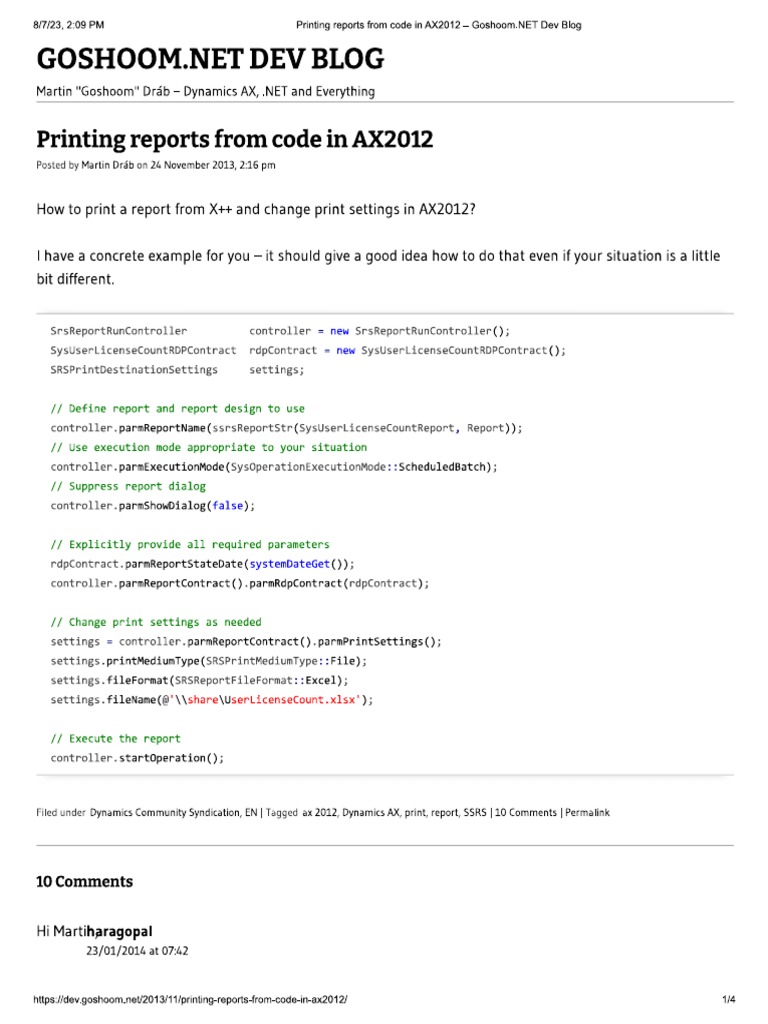 Printing Reports From Code in AX2012 | PDF
