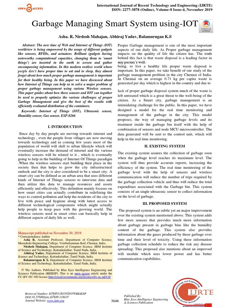 Garbage Managing Smart System using-IOT: Asha. R, Nirdosh Mahajan, Abhiraj Yadav, Balamurugan K ...
