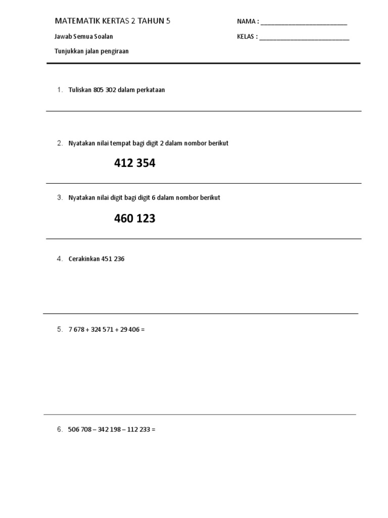 MATEMATIK TAHUN 5 K2 2023 Awal Tahun | PDF