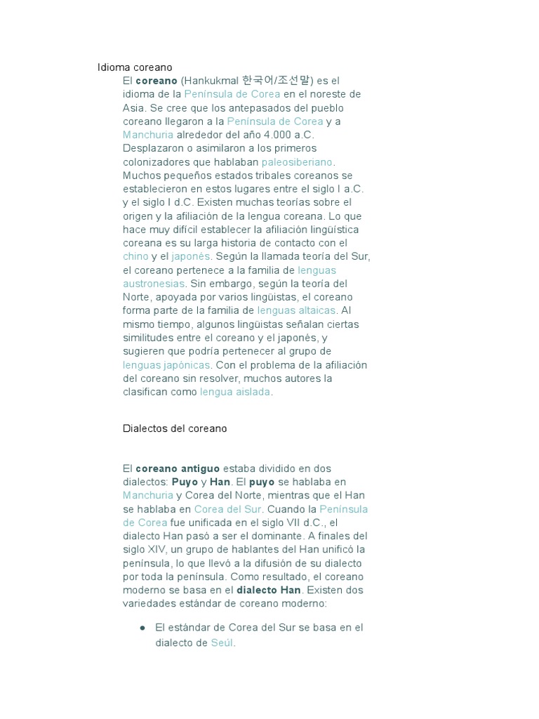 El Idioma Coreano | PDF | Corea del Sur | Política mundial