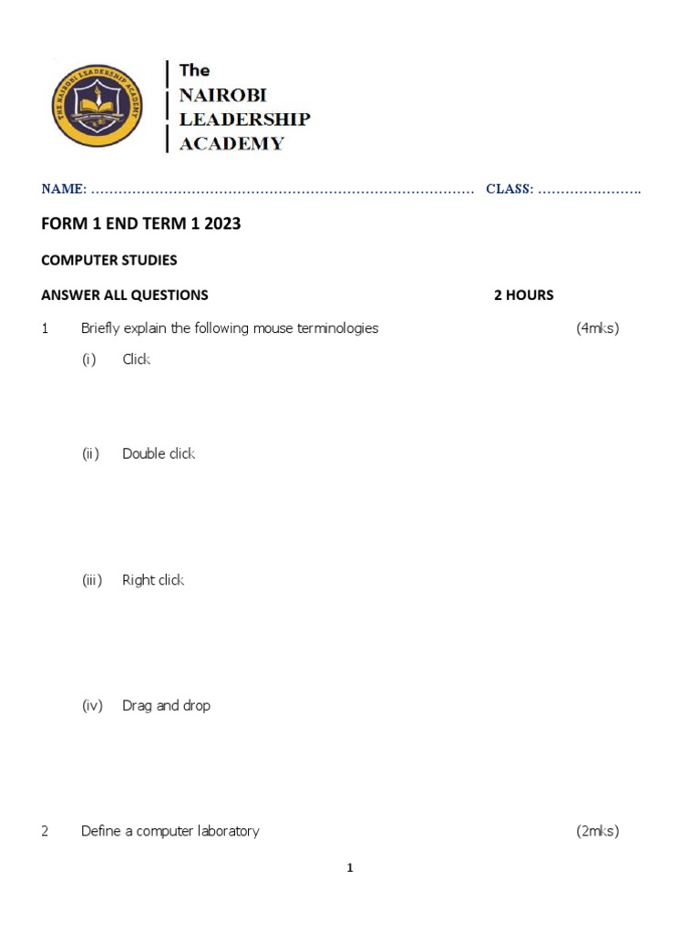 Computer Studies Exam Questions 2023 | PDF | Computer Keyboard ...