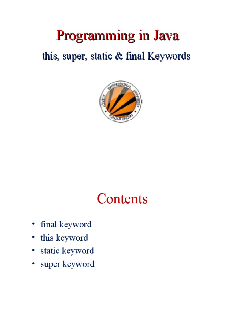 Java Keywords: Final, Static, This, Super | PDF