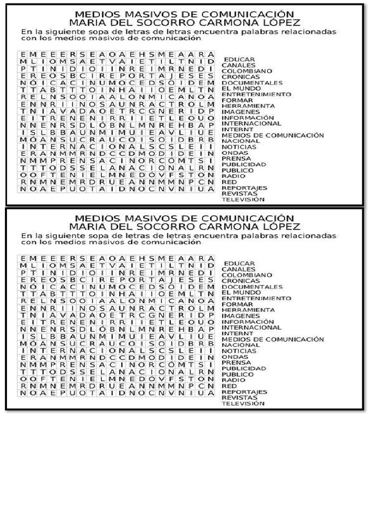 Imagen de Sopa de Letras Medios de Comunicacion | PDF