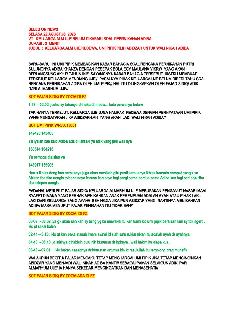 Naskah Son Umi Pipik VS Fajar Sidiq | PDF