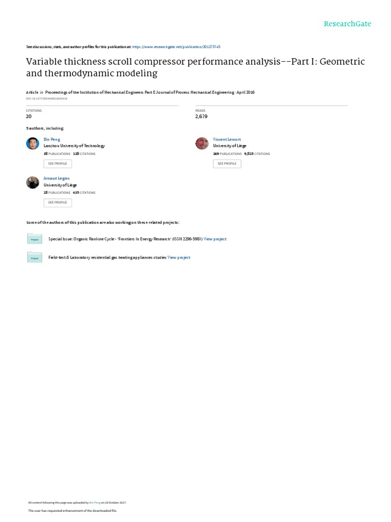 Variable Thickness Scroll Compressor Performance Analysis - Part I ...
