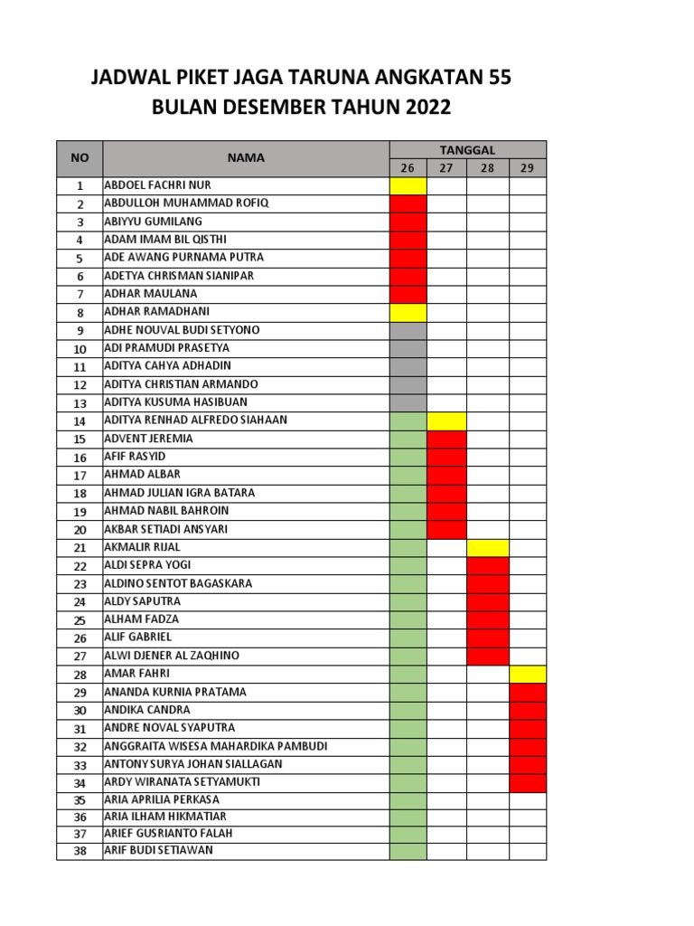 Jadwal Piket Jaga 57 Feb | PDF