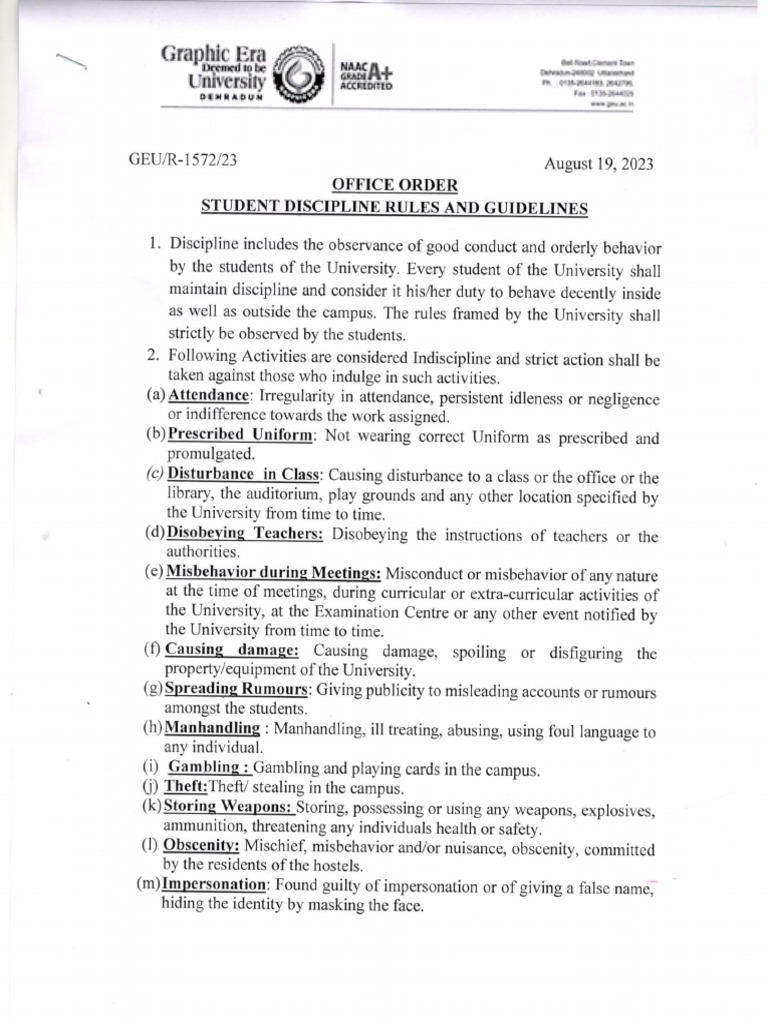 Student Discipline Rules and Guidelines | PDF