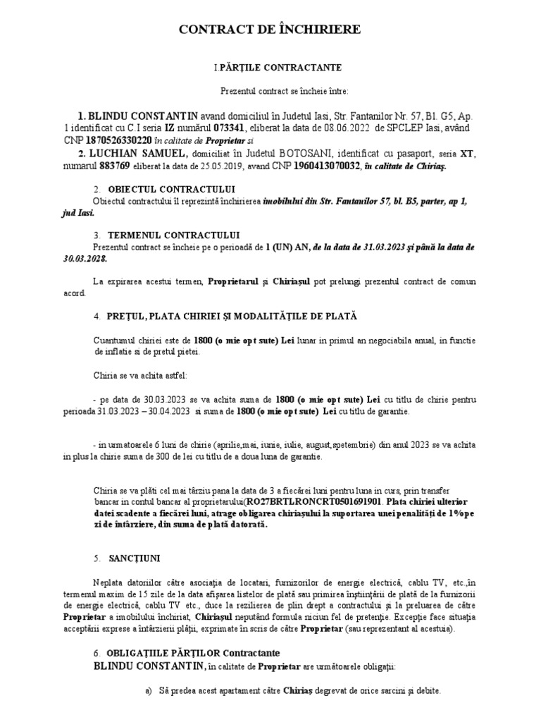 Contract Inchiriere | PDF