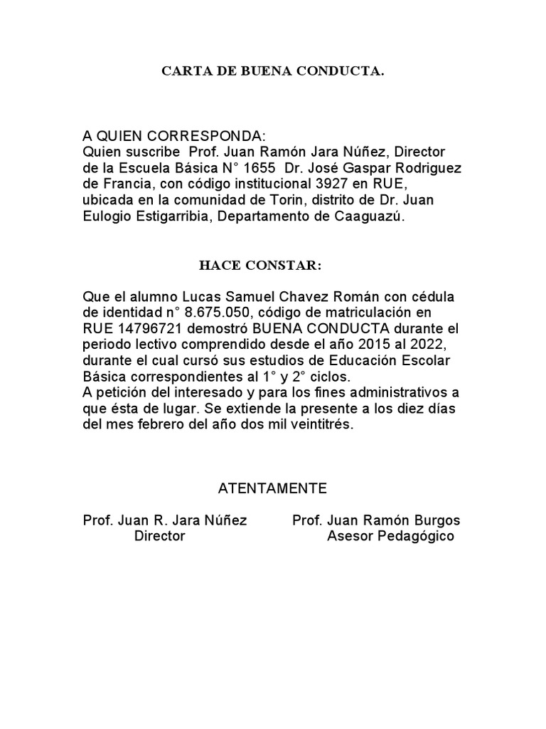 Carta de Buena Conducta | PDF