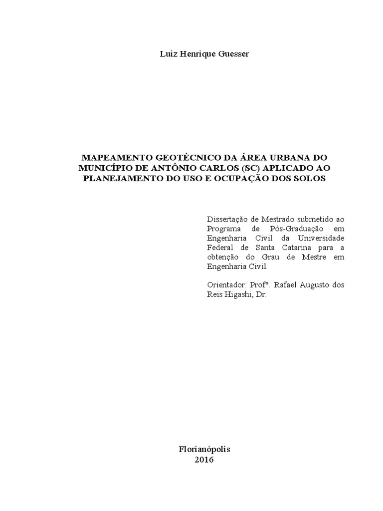 Mapeamento Geotécnico Da Área Urbana Do Município de Antônio Carlos (SC ...