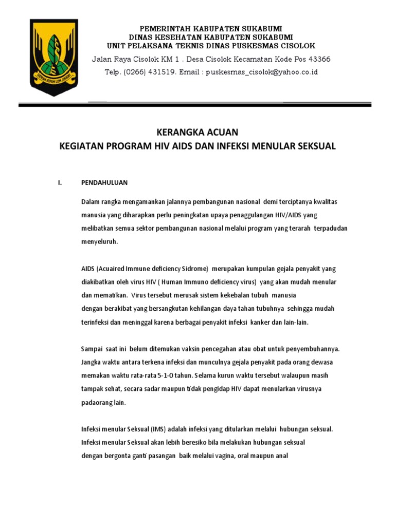 Kerangka Acuan Kegiatan Program Hiv Aids Dan Infeksi Menular Seksual | PDF