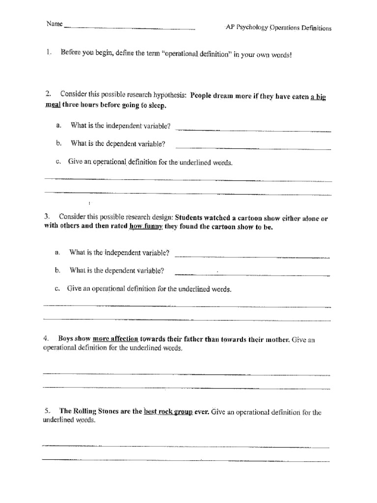 Operational Definition Worksheet | PDF