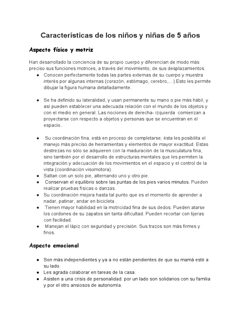 Características de Los Niños de Cinco | PDF