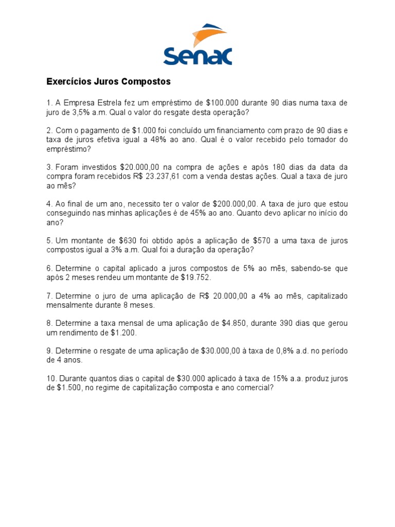 Exercícios Juros Compostos | PDF