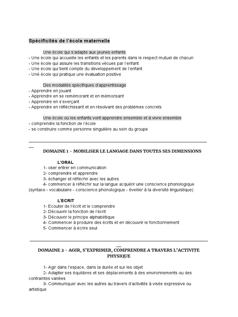 CRPE Fiche Programme Cycle 1 | PDF