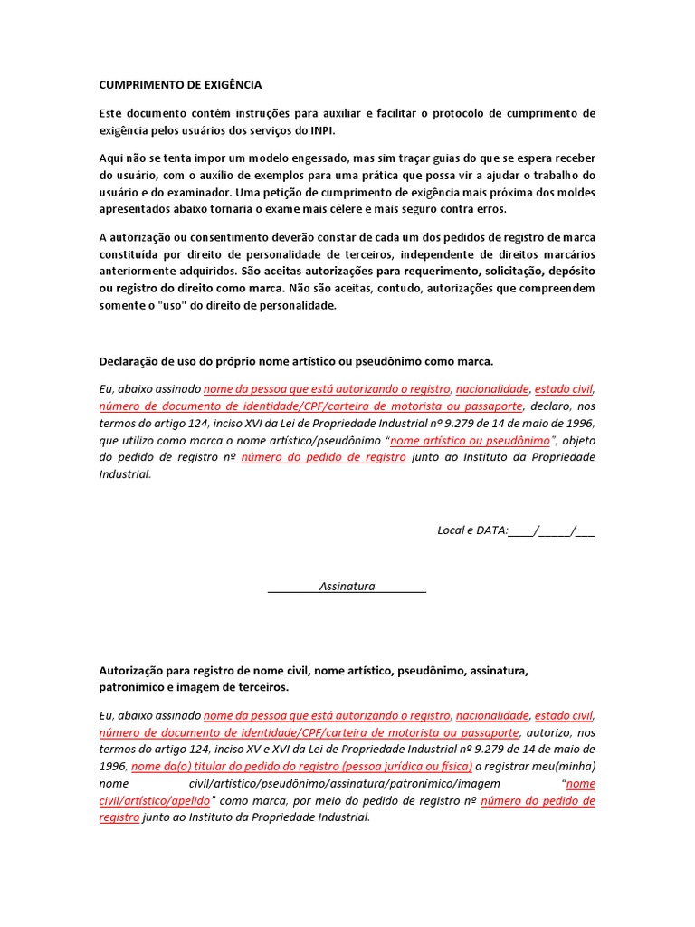 Modelo Cumprimento Exigencia | PDF | Direitos Autorais | Autor