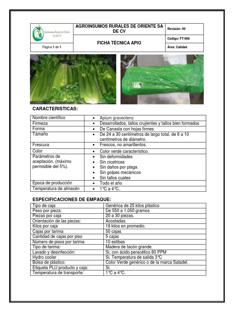 Ficha Técnica Apio | PDF