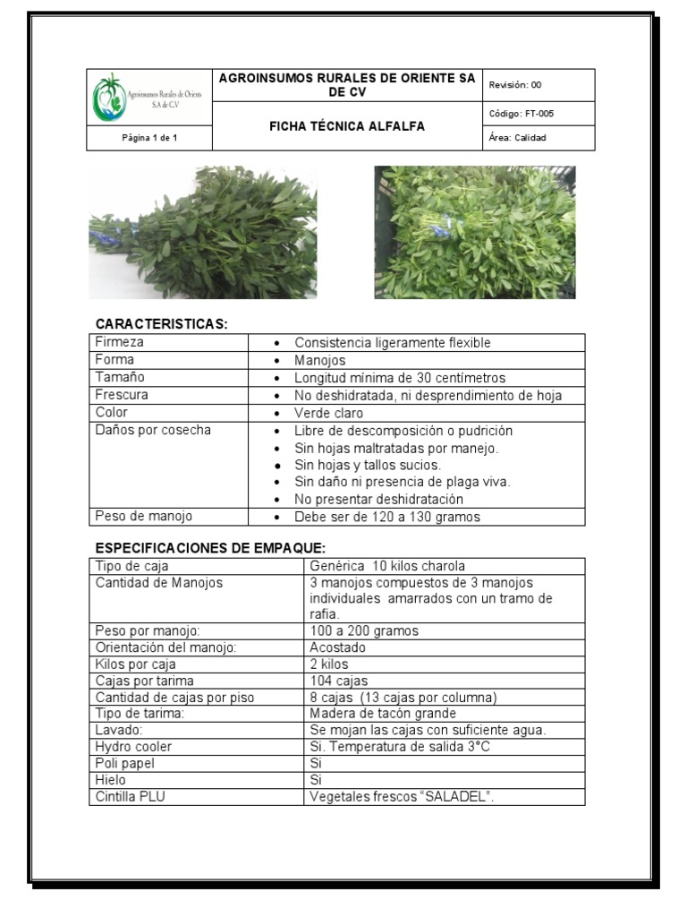 Ficha Técnica Alfalfa | PDF