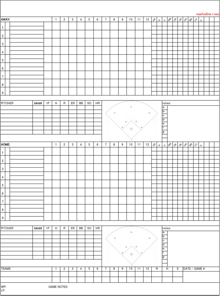 Baseball Scoresheet Template 12 | PDF