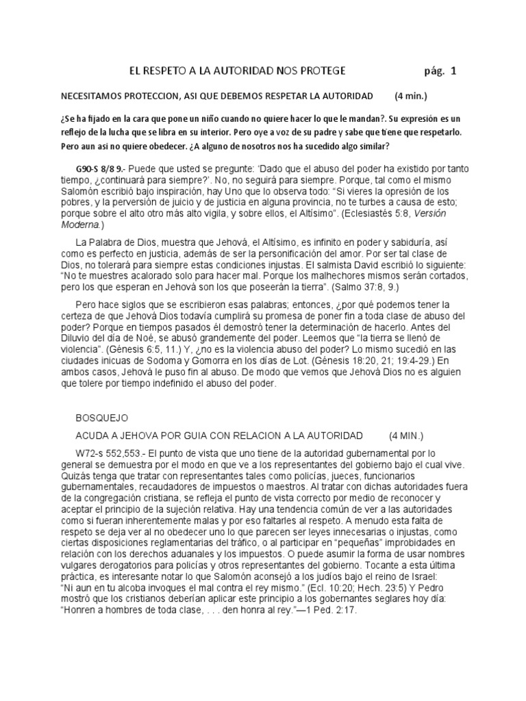 El Respeto A La Autoridad Nos Protege | PDF