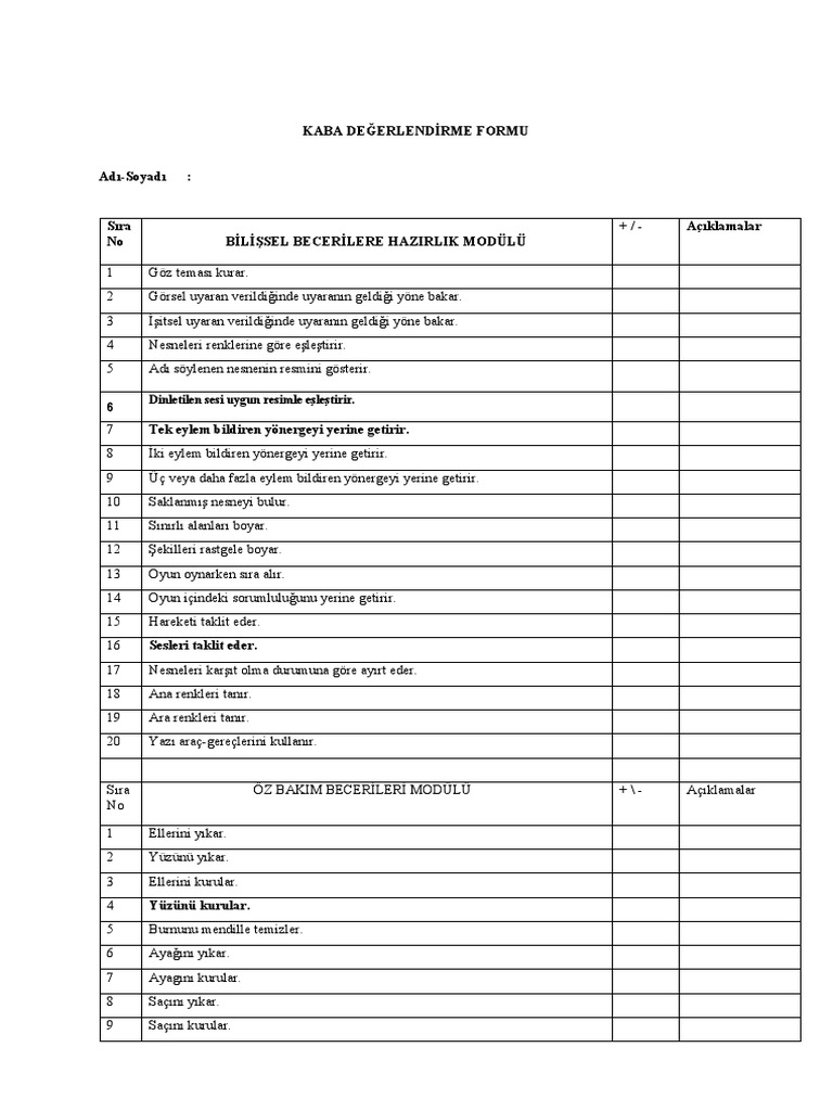 Kaba Degerlendirme FORMu H. A | PDF Kaba Degerlendirme FORMu H. A | PDF