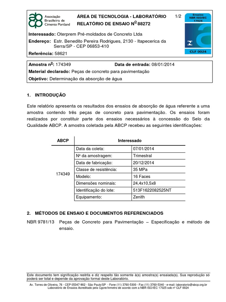 ABCP Laudo 16faces 24x10x8 Abs Agua35mpa | PDF