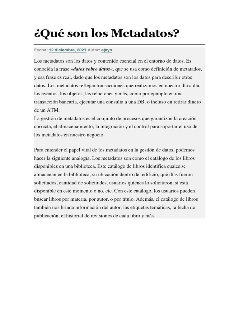 Qué Son Los Metadatos | PDF