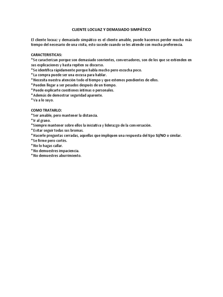 Cliente Locuaz y Demasiado Simpático | PDF
