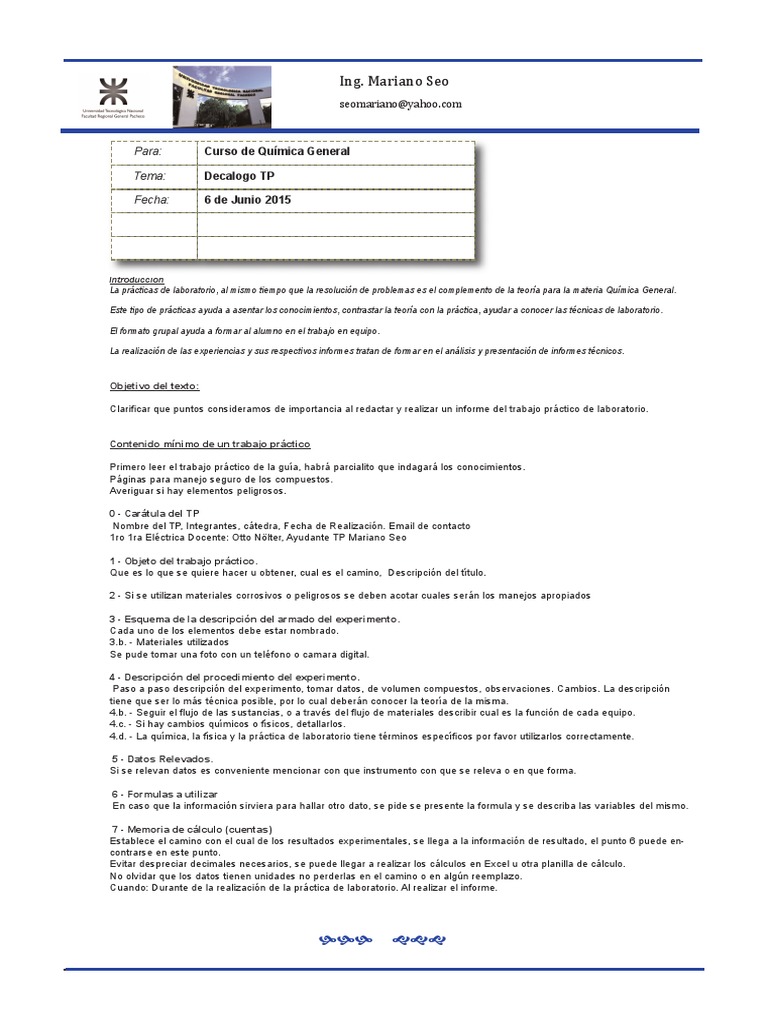 Memo UTN Decalogo Del TP 2015 | PDF | Laboratorios | Experimentar
