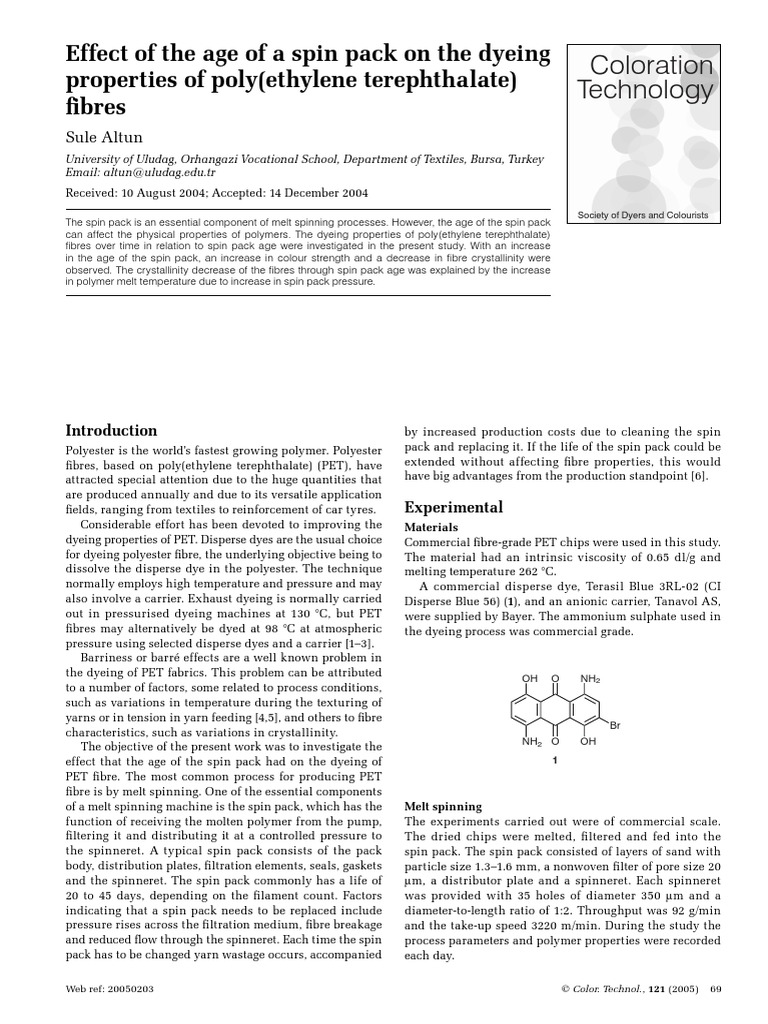 Coloration Technology - 2006 - Altun - Effect of The Age of A Spin Pack ...