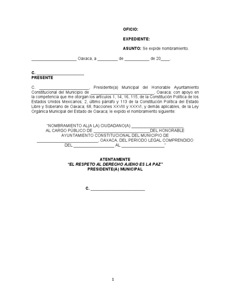 Ejemplo de Oficio de Nombramiento | PDF