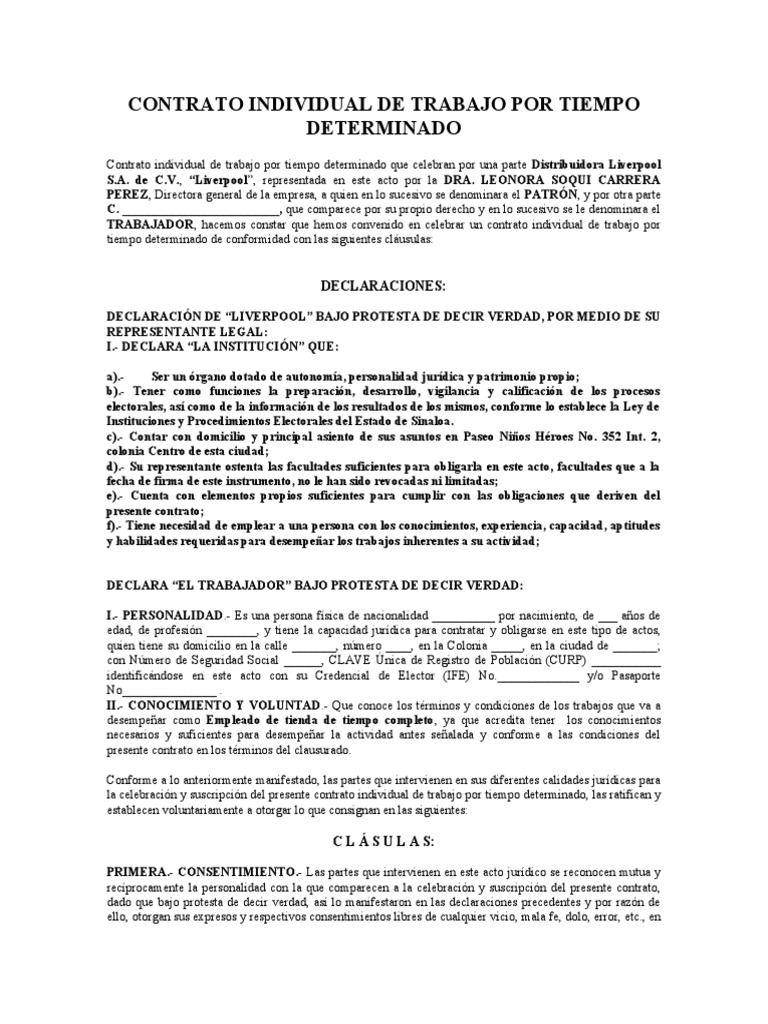 Contrato Individual de Trabajo Por Tiempo Determinado | PDF | Derecho