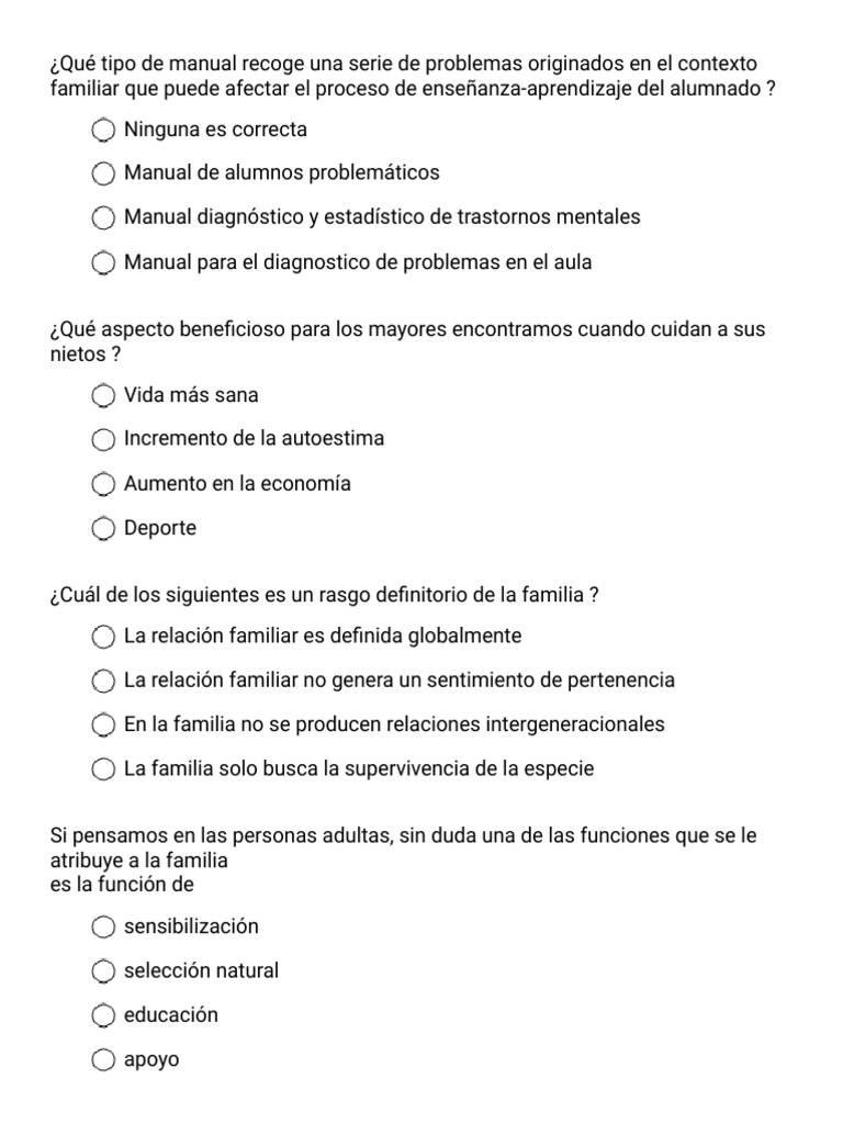 Test Examen - Sociedad, Familia y Educación Viu 1 | PDF | Familia ...