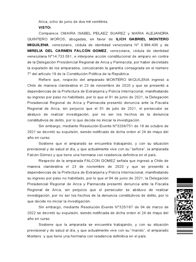 Sentencia Recurso de Amparo Illich Montero y Mirelia Falcon | PDF | Ley ...