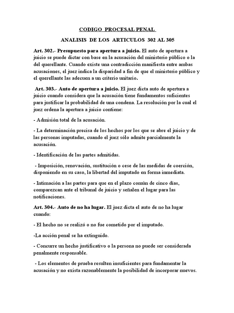 ANALISIS CODIGO PROCESAL PENAL ART. 302 Al 305 | PDF | Sentencia (ley) | Ley Pública