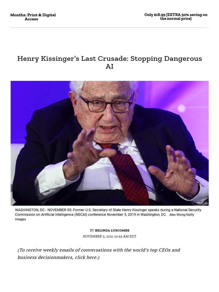 Henry Kissinger and Eric Schmidt On AI's Dangerous Future - Time | PDF ... Henry Kissinger and Eric Schmidt On AI's Dangerous Future - Time | PDF ...
