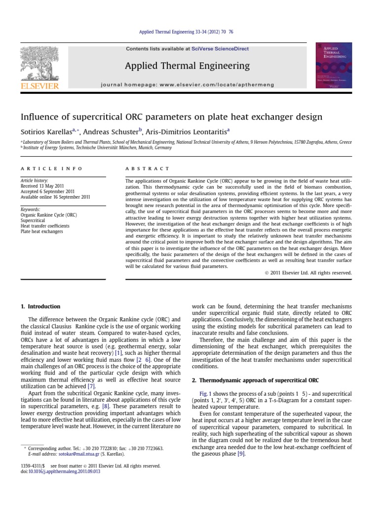 Influence of Supercritical ORC Parameters On Plate Heat Exchanger ...