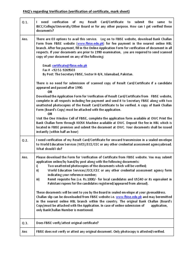 FBISE Certificate Verification Guide | PDF | Service Industries
